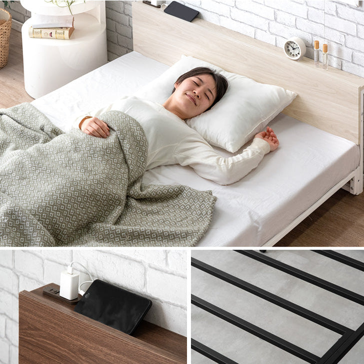 [セミダブル] スチールローベッド 頑丈フレーム 単品 宮棚 2コンセント付 ロボット掃除機対応〔17620020〕 — 【公式】タンスのゲン本店 - 家具・インテリアのネット通販